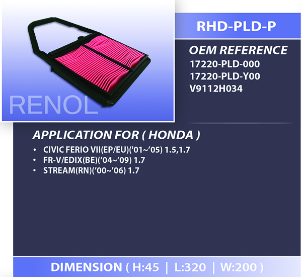 AIR HONDA=RHD-PLD-P 17220-PLD-000 17220-PLD-Y00 V9112H034 CIVIC FERIO ...