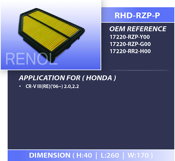 AIR HONDA=RHD-RZP-P 17220-RZP-Y00 17220-RZP-G00 17220-RR2-H00 CR-V ...