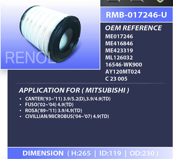 AIR MITSUBISHI=RMB-017246-U ME416846 ME423319 ML126032 16546-WK900 ...