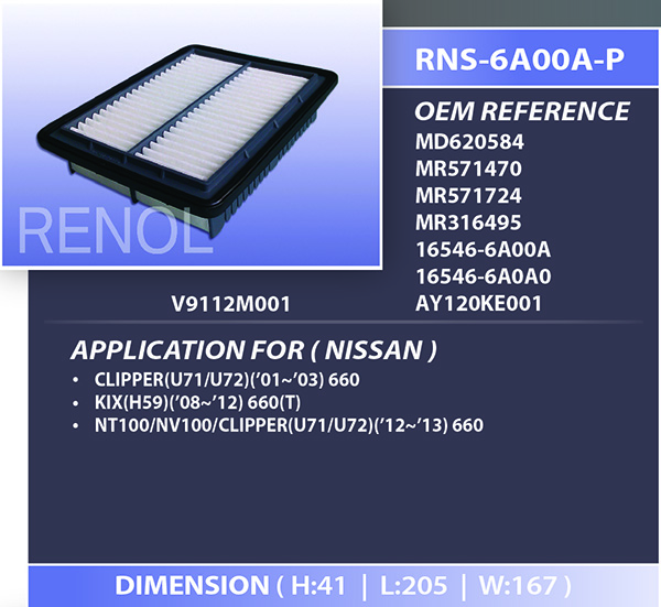 AIR NISSAN=RNS-6A00A-P MD620584 MR571470 MR571724 MR316495 16546-6A00A ...