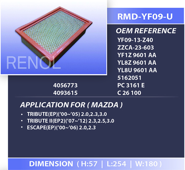 AIR MAZDA=RMD-YF09-U YF09-13-Z40 ZZCA-23-603 YF1Z9601AA YL8Z9601AA ...
