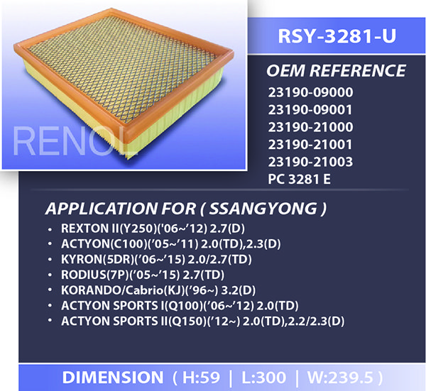 AIR SSANYONG=RSY-3281-U 23190-09000 23190-09001 23190-21000 23190-21001 ...