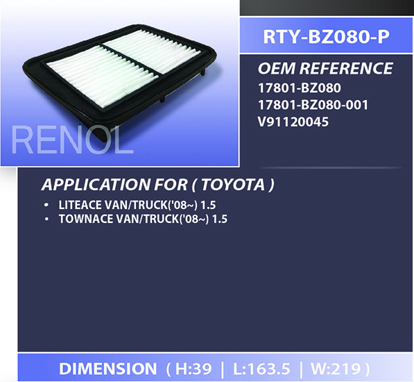 AIR TOYOTA=RTY-BZ080-P 17801-BZ080 17801-BZ080-001 V91120045 LITEACE ...