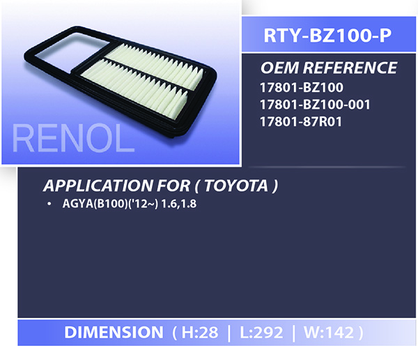 AIR TOYOTA=RTY-BZ100-P 17801-BZ100 17801-BZ100-001 17801-87R01 AGYA ...