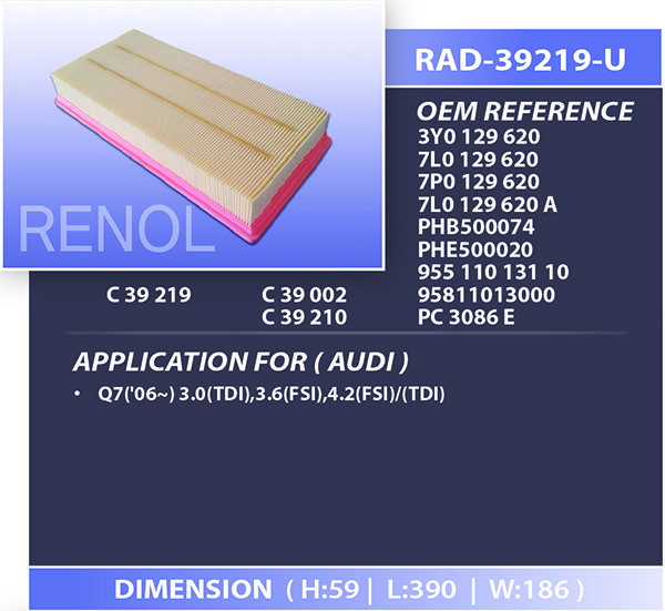 AIR AUDI=RAD-39219-U 7L0129620 7P0129620 7L0129620A 3Y0129620 PHB500074 ...
