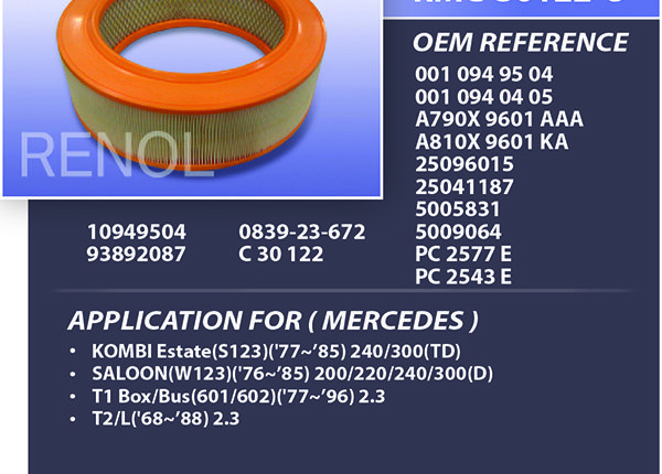 AIR MERCEDES=RMC-30122-U 0010949504 0010940405 A790X9601AAA A810X9601KA ...