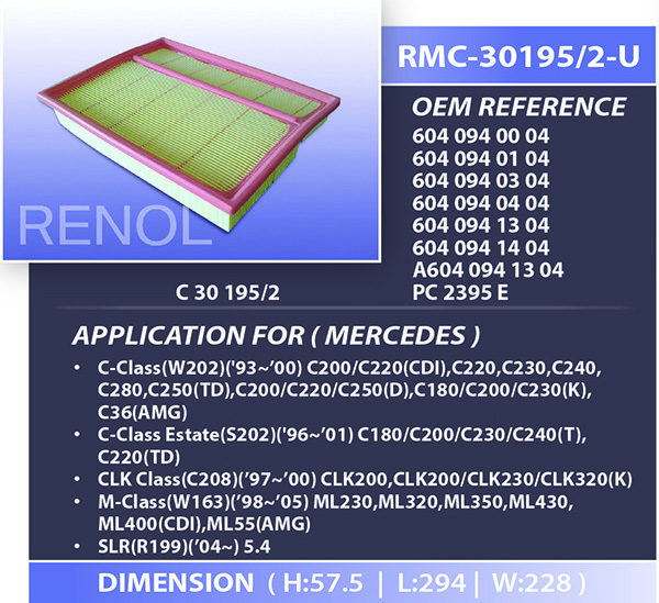 AIR MERCEDES=RMC-301952-U 6040940004 6040940104 6040940304 6040940404 ...