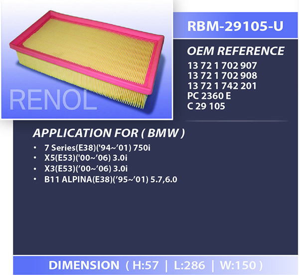AIR BMW=RBM-29105-U 13721702907 13721702908 13721742201 PC2360E C29105 ...
