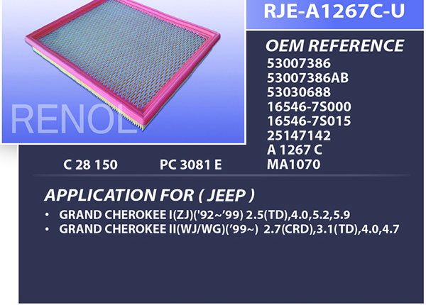 AIR JEEP=RJE-A1267C-U 16546-7S000 16546-7S015 53007386 53007386AB ...