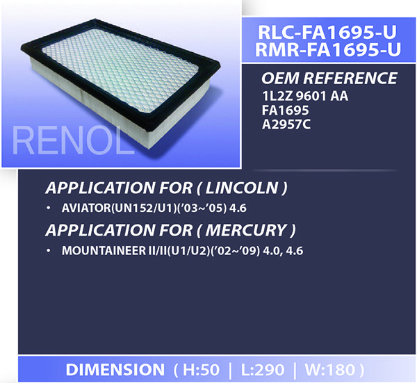AIR LINCOLN MERCURY=RLC-FA1695-U RMR-FA1695-U 1L2Z-9601-AA FA1695 ...