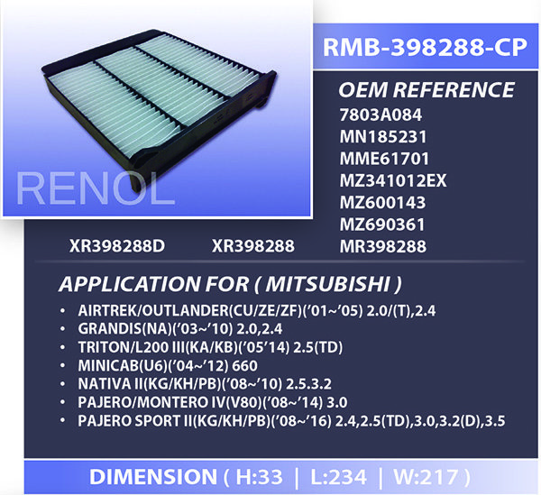 CABIN MITSUBISHI=RMB-398288-CP 7803A084 MN185231 MME61701 MZ341012EX ...