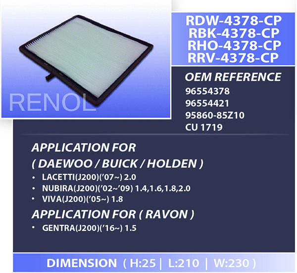 CABIN DAEWOO BUICK HOLDEN RAVON=RCV-4378-CP RBK-4378-CP RHO-4378-CP RRV ...