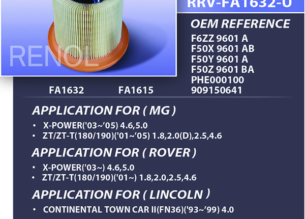 AIR MG ROVER LINCOLN=RLC-FA1632-U RMG-FA1632-U RRV-FA1632-U F6ZZ9601A ...