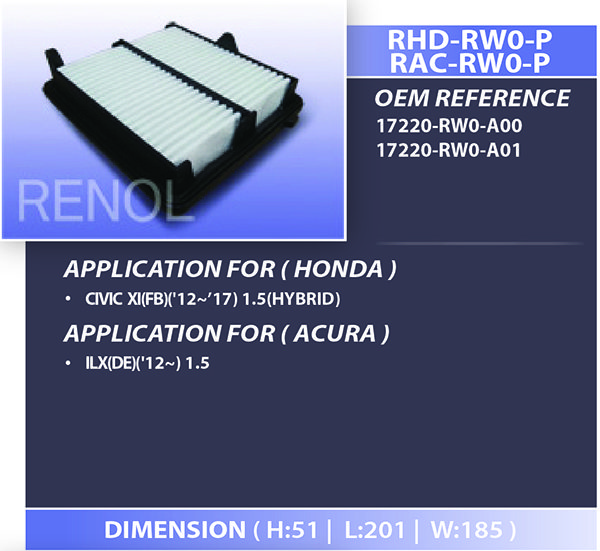 AIR HONDA ACURA=RHD-RW0-P RAC-RW0-P 17220-RW0-A00 17220-RW0-A01 CIVIC ...