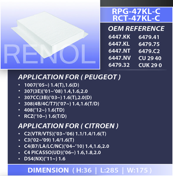 CABIN PEUGEOT CITROEN=RPG-47KL-C RCT-47KL-C 6447.KK 6447.KL 6447.NT ...