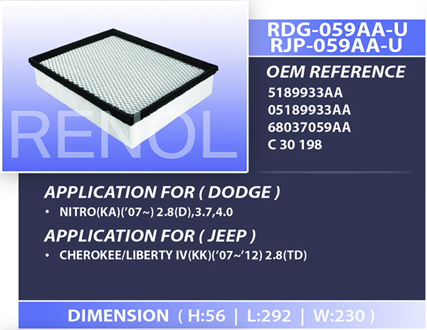 AIR DODGE JEEP=RDG-059AA-U RJP-059AA-U 5189933AA 05189933AA 68037059AA ...