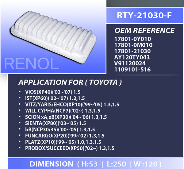 AIR TOYOTA=RTY-21030-F 17801-0Y010 17801-0M010 17801-21030 AY120TY034 ...