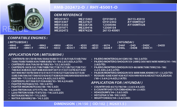 OIL MITSUBISHI HYUNDAI=RMB-202472-O RHY-45001-O ME202472 ME215002 ...