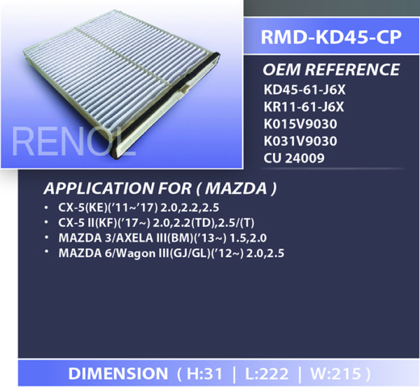 CABIN MAZDA=RMD-KD45-CP KD45-61-J6X KR11-61-J6X K015V9030 K031V9030 ...