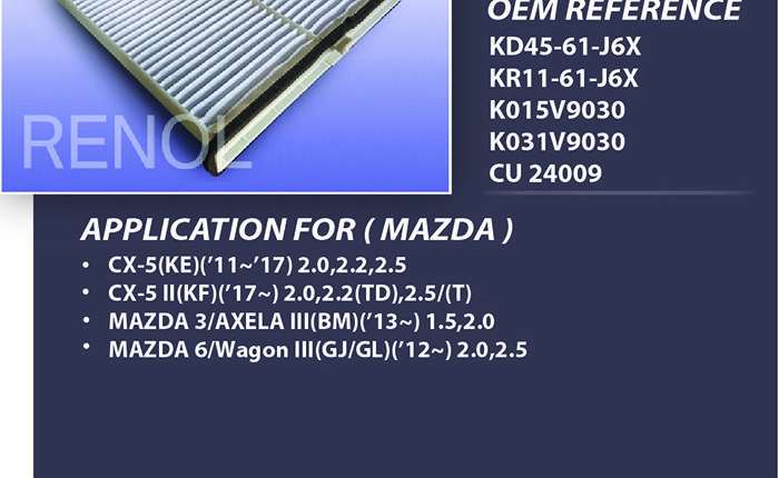 CABIN MAZDA=RMD-KD45-CP KD45-61-J6X KR11-61-J6X K015V9030 K031V9030 ...