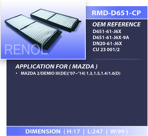 CABIN MAZDA=RMD-D651-CP D651-61-J6X D651-61-J6X-9A DN20-61-J6X CU230012 ...