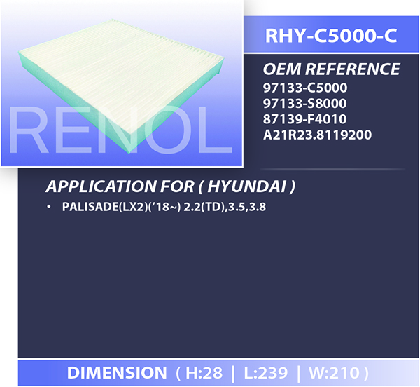 CABIN HYUNDAI=RHY-C5000-C 97133-C5000 97133-S8000 87139-F4010 ...