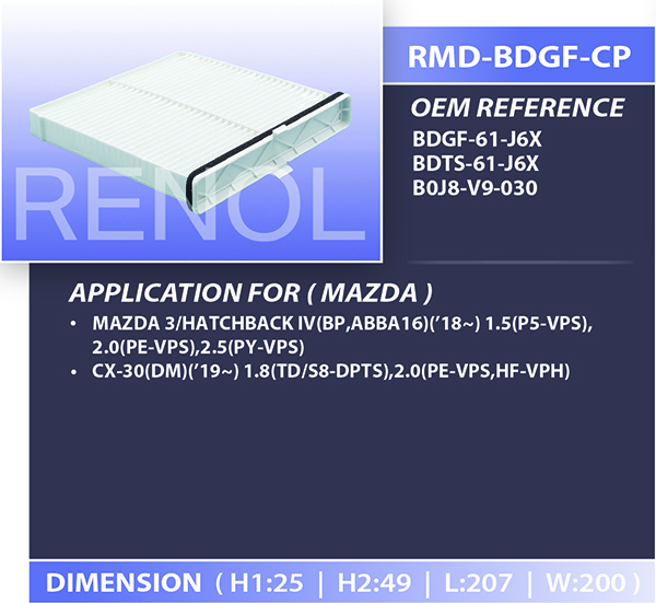 CABIN MAZDA=RMD-BDGF-CP BDGF-61-J6X BDTS-61-J6X B0J8-V9-030 MAZDA 3 ...