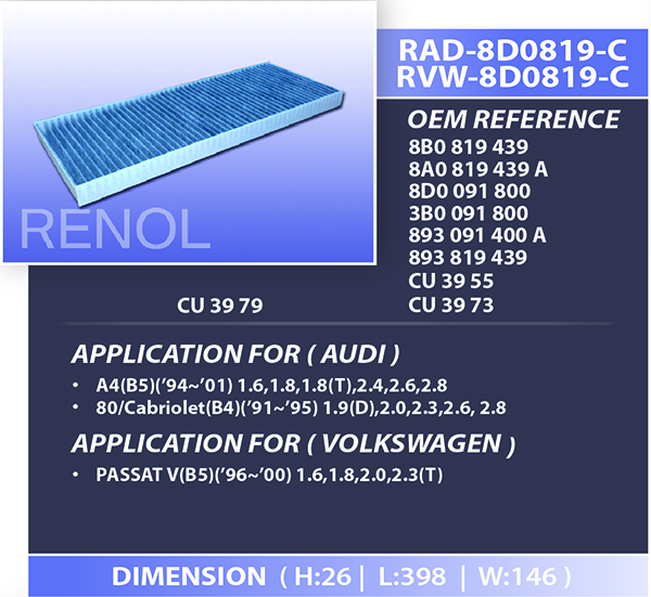 CABIN AUDI VOLKSWAGEN=RAD-8D0819-C RVW-8D0819-C 8B0819439 8A0819439A ...