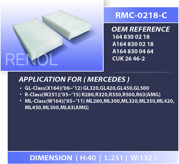 CABIN MERCEDES=RMC-0218-C 1648300218 A1648300218 A1648300464 CUK2646-2 ...