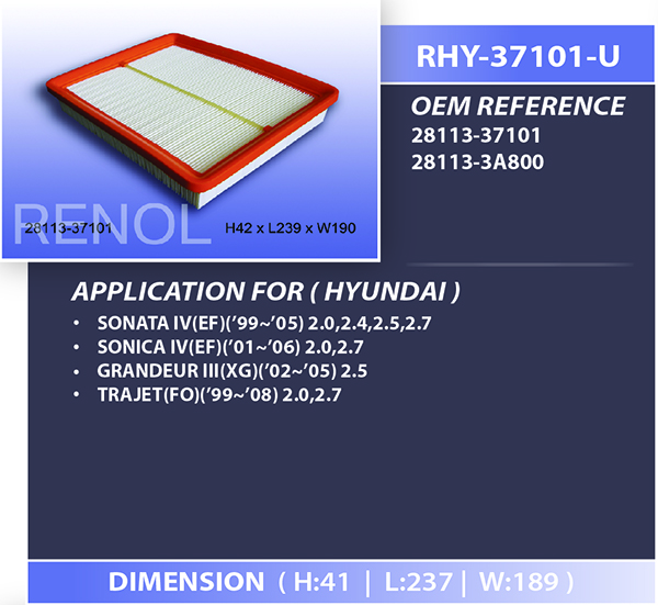 AIR HYUNDAI=RHY-37101-U 28113-37101 SONATA TRAJET 28113-3A800 SONICA ...