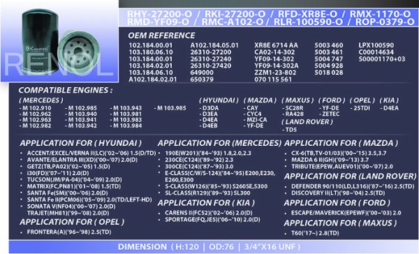 OIL HYUNDAI KIA MERCEDES LAND ROVER OPEL FORD MAXUS MAZDA=RHY-27200-O ...