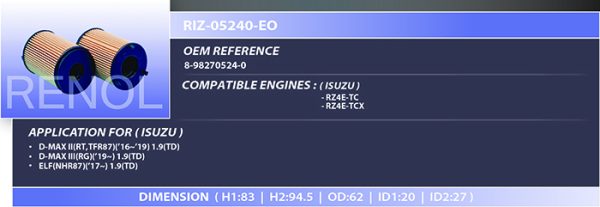 OIL ISUZU=RIZ-05240-EO 8-98270524-0 8982705240 D-MAX ELF – Renol Tech ...