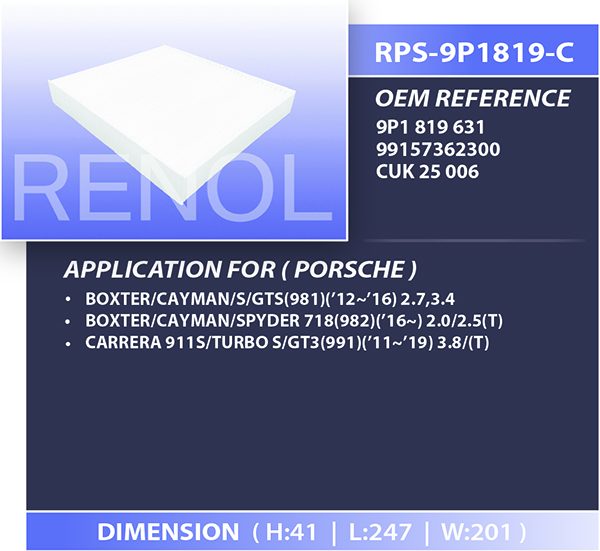 CABIN PORSCHE=RPS-9P1819-C 9P1819631 99157362300 CUK25006 BOXTER CAYMAN ...