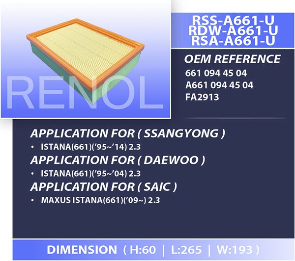 AIR SSANGYONG DAEWOO SAIC=RSS-A661-U RDW-A661-U RSA-A661-U 6610944504 ...