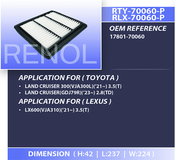 AIR TOYOTA LEXUS=RTY-70060-P RLX-70060-P 17801-70060 LAND CRUISER LX600 ...