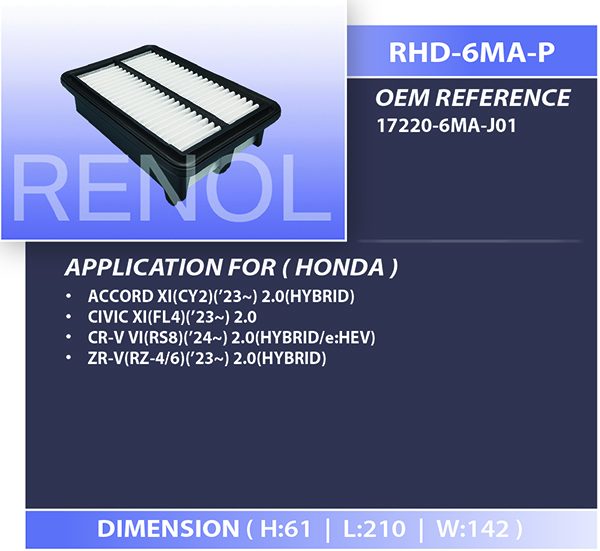 AIR HONDA=RHD-6MA-P 17220-6MA-J01 ACCORD CIVIC CR-V ZR-V HYBRID – Renol ...