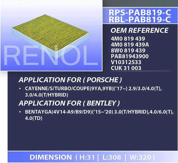 CABIN PORSCHE BENTLEY=RPS-PAB819-C RBL-PAB819-C 4M0819439 4M0819439A ...